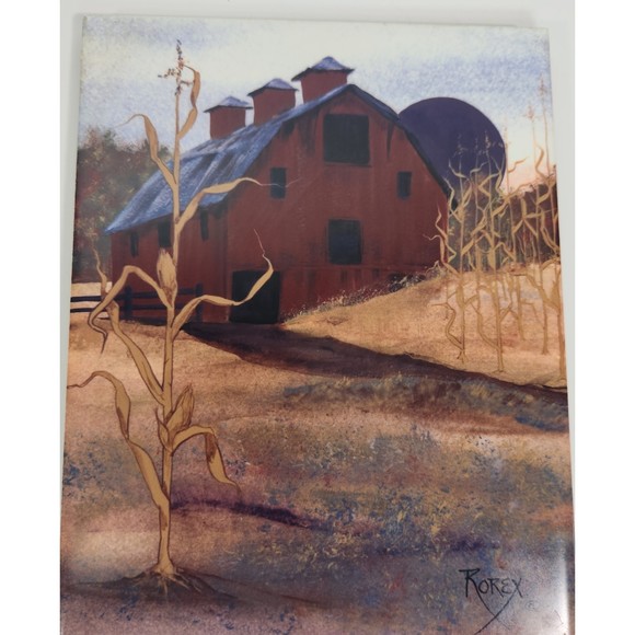 Rorex Studio | Art | Vintage Art Tile Red Barn Cornfield Signed Rorex ...